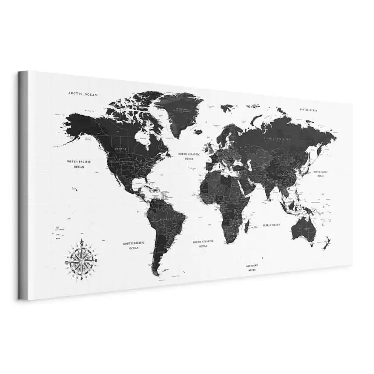 Cuadro Mapa blanco y negro - mundo en negro impreso en lienzo para ...