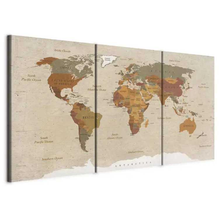 Cuadro Mapa del mundo: Beige chic (3 piezas) impreso en lienzo para ...