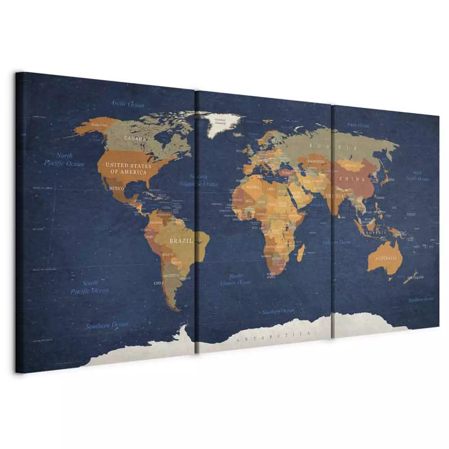 Cuadro Mapa del mundo: Océanos de tinta (3 piezas) impreso en lienzo ...