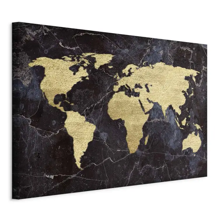 Cuadro Mundo dorado ancho - mapa del mundo en textura oscura impreso en ...