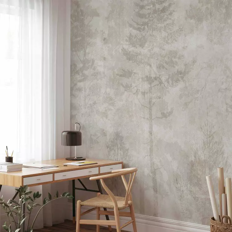 Fotomural Sleepy Forest - Graphics With Trees on a Stone Beige-Gray ...