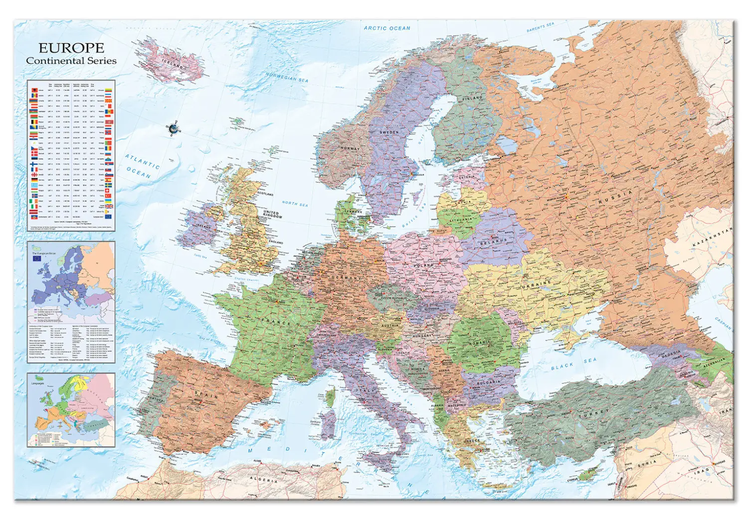 Cuadro XXL Mapa colorido de Europa - mapa político de Europa con ...