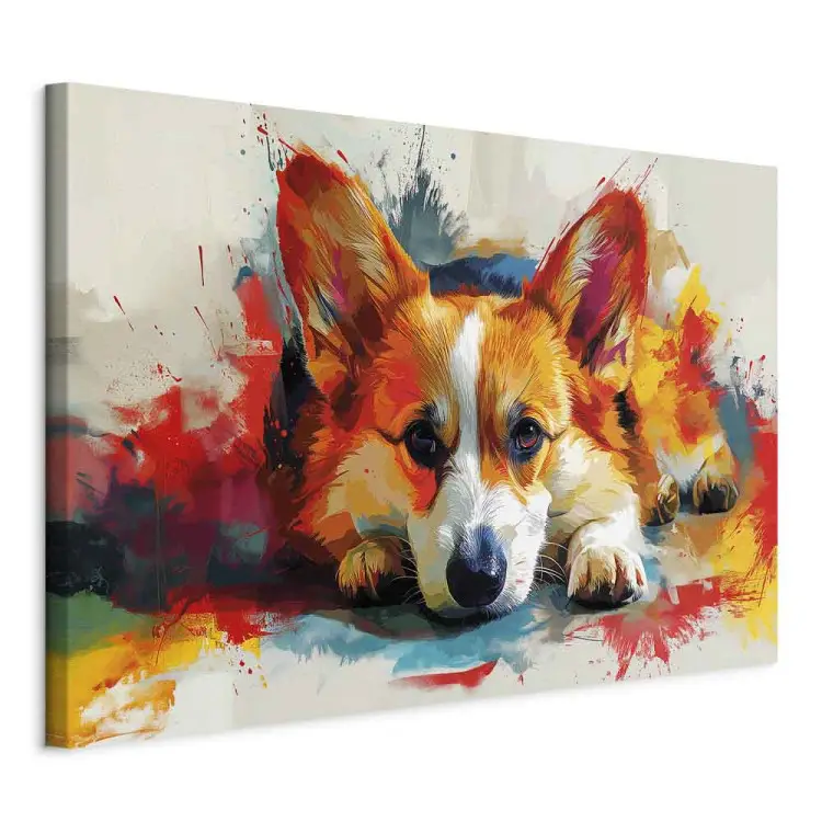 Cuadro Perro pintor - Corgi con hueso entre pinturas impreso en lienzo ...