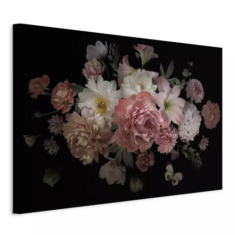 Cuadro Ramo de flores - Peonías sobre fondo oscuro en luz barroca ...