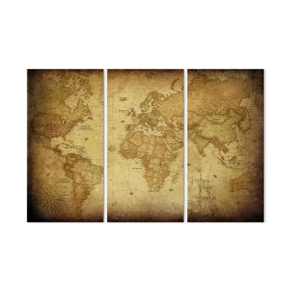 Cuadro Mapa antiguo: tríptico impreso en lienzo para pared - Mapas del ...