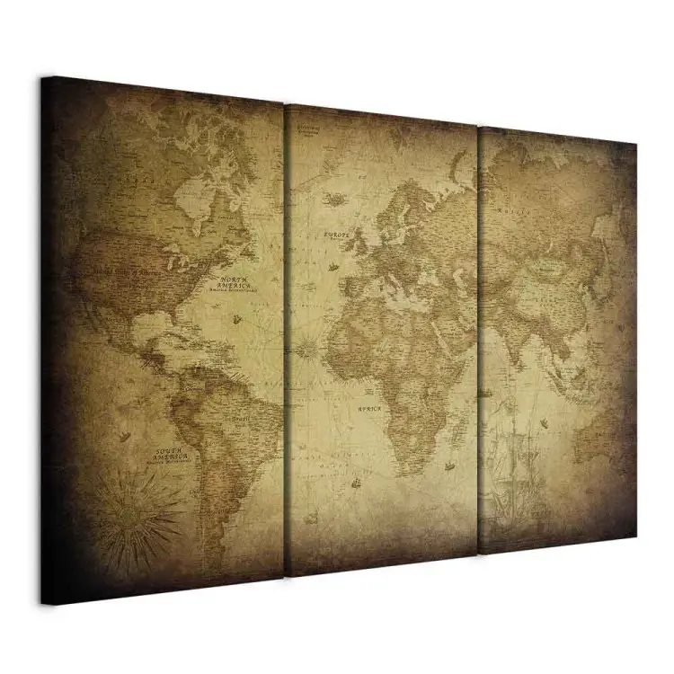 Cuadro El viejo mapa: tríptico impreso en lienzo para pared - Mapas del ...