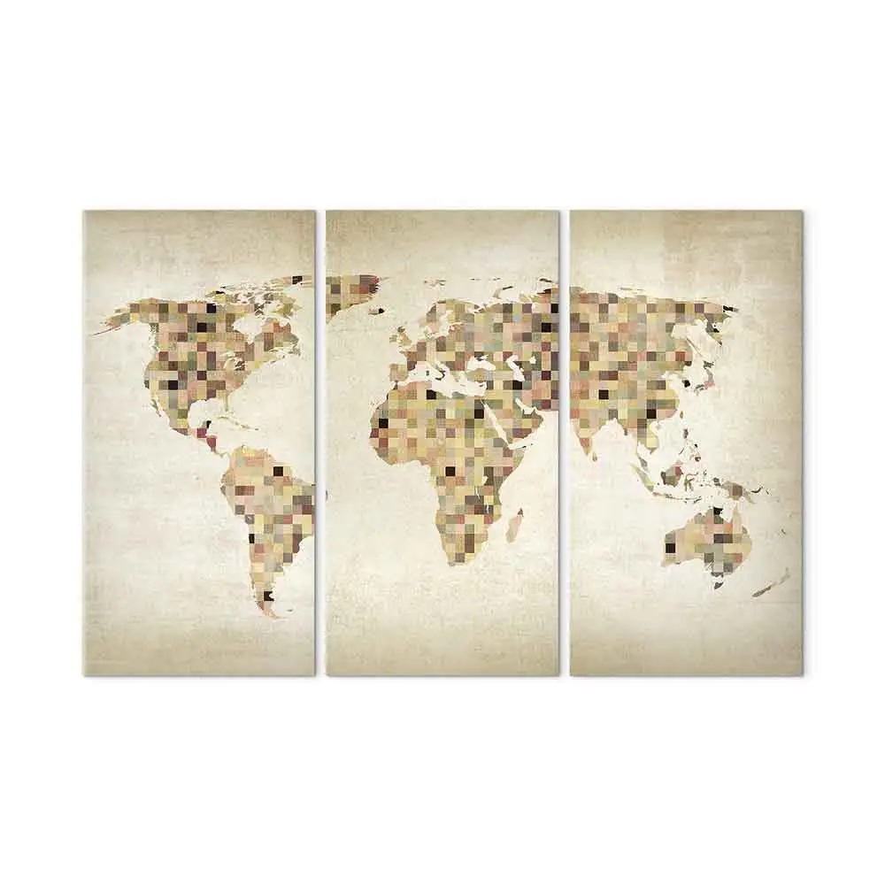 Cuadro Mundo en tonos beige - tríptico impreso en lienzo para pared ...