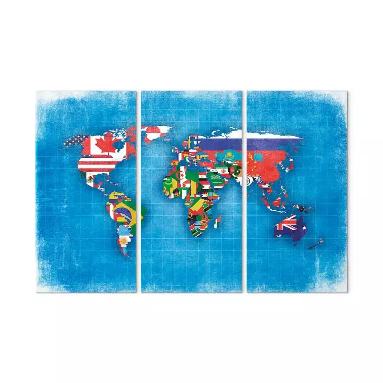 Cuadro Banderas del mundo - tríptico impreso en lienzo para pared ...