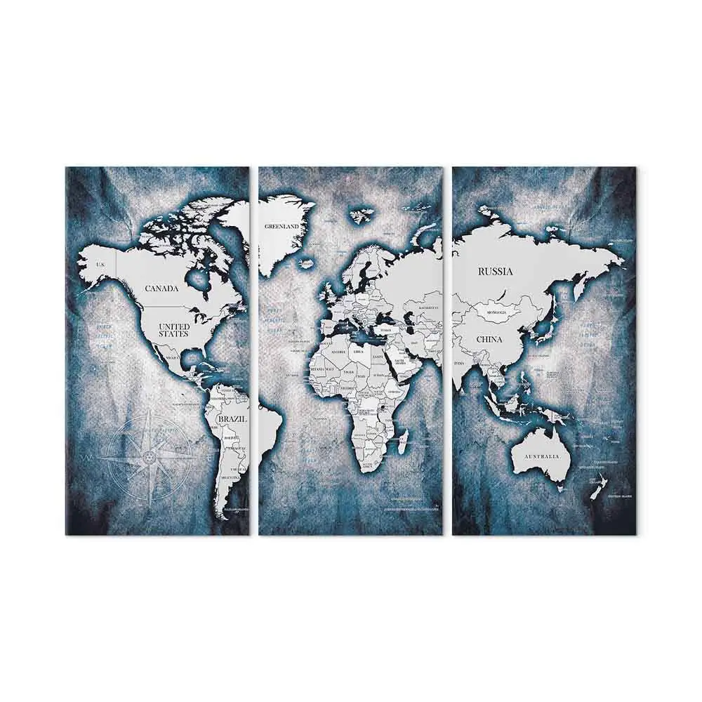 Cuadro World Map: Ink Triptych impreso en lienzo para pared - Mapas del ...