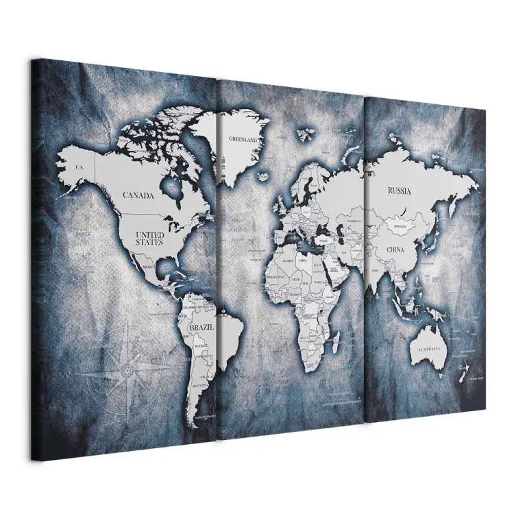 Cuadro Mapa del mundo: Tríptico tinta impreso en lienzo para pared ...