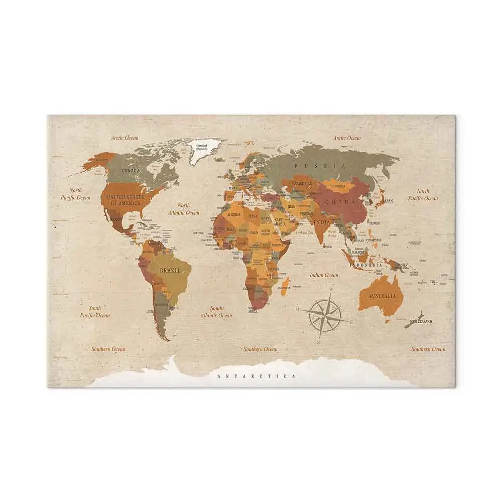 Cuadro World Map: Beige Chic impreso en lienzo para pared - Mapas del ...