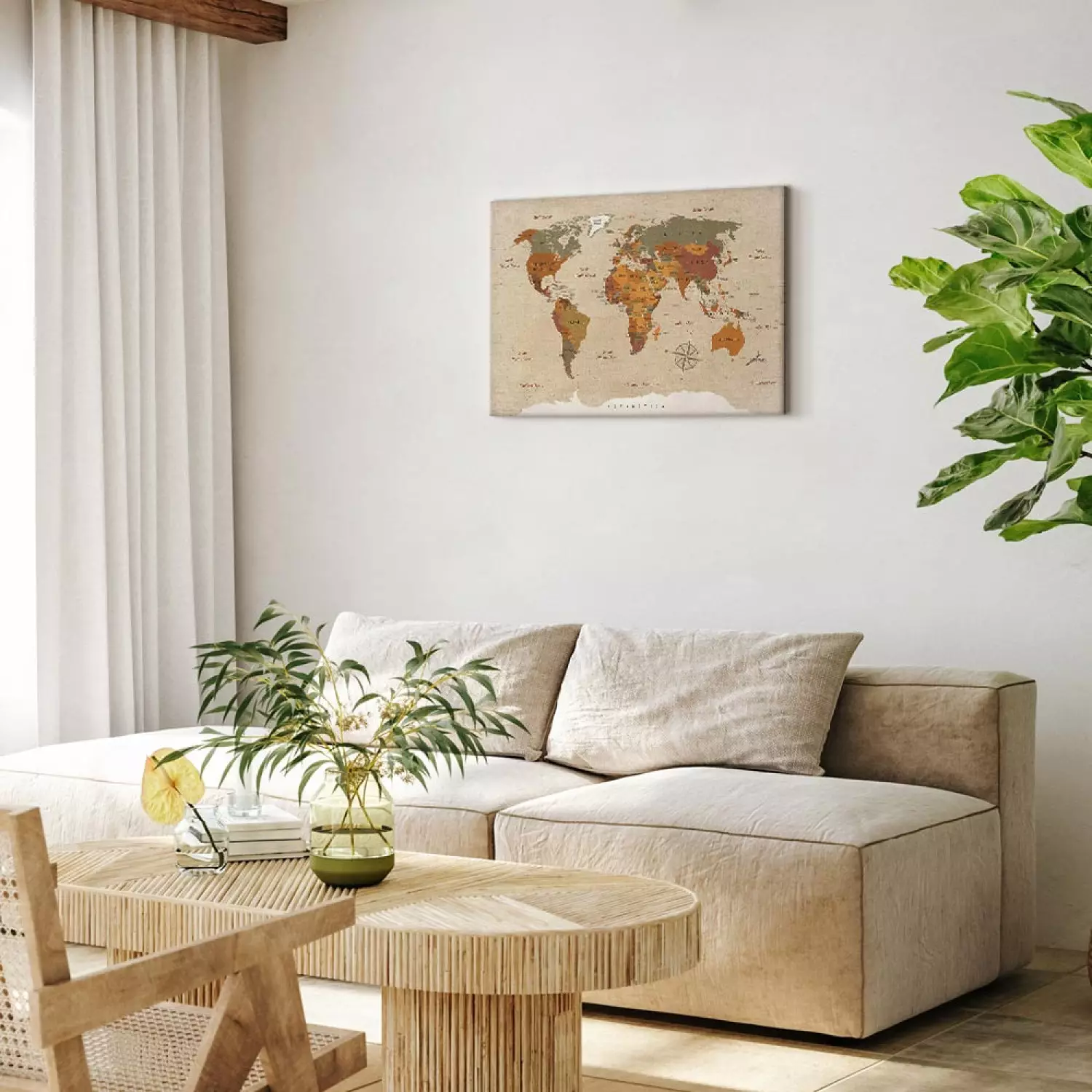 Cuadro Mapa del mundo: Beige chic impreso en lienzo para pared - Mapas ...