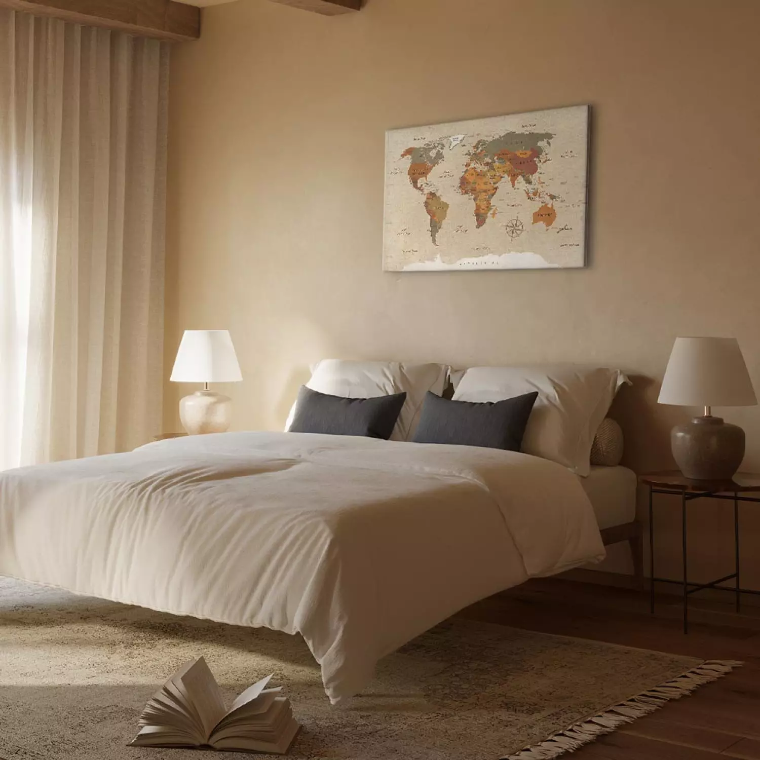 Cuadro Mapa del mundo: Beige chic impreso en lienzo para pared - Mapas ...