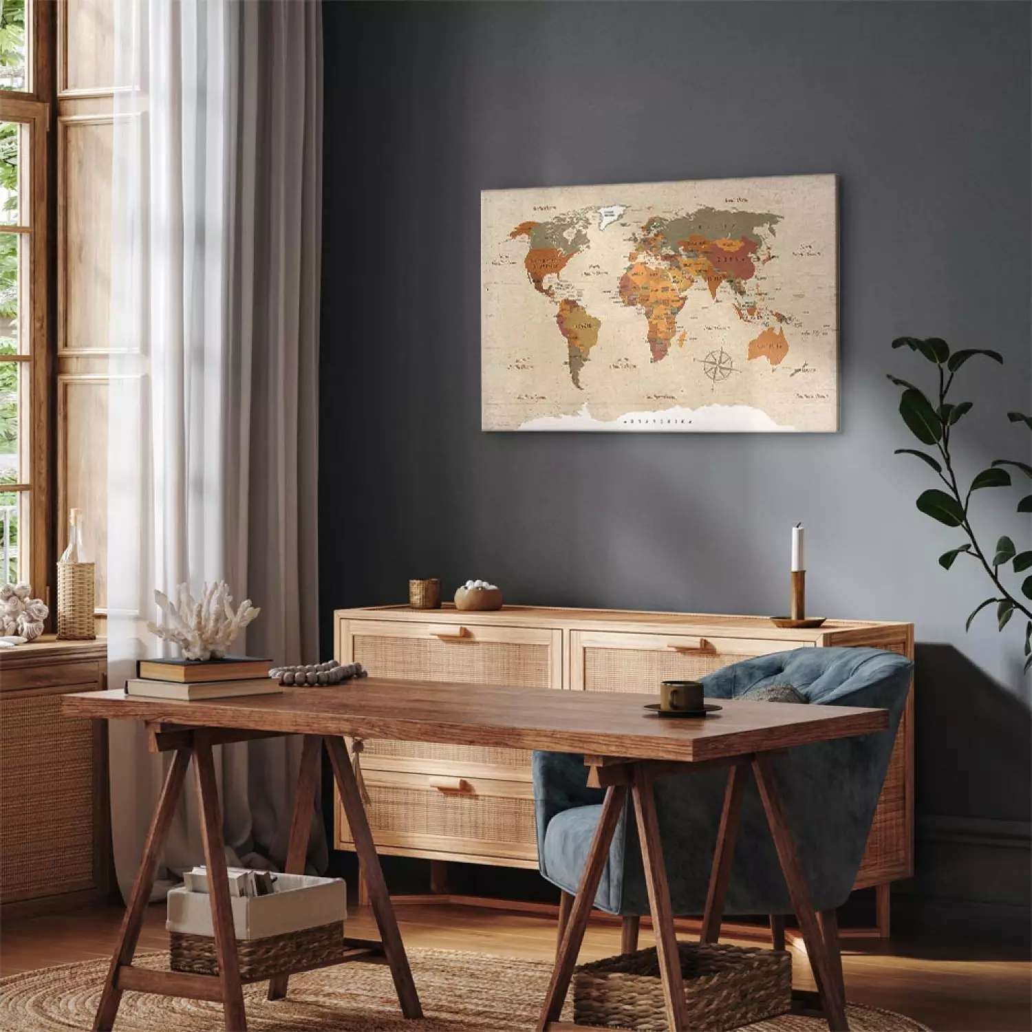 Cuadro Mapa del mundo: Beige chic impreso en lienzo para pared - Mapas ...