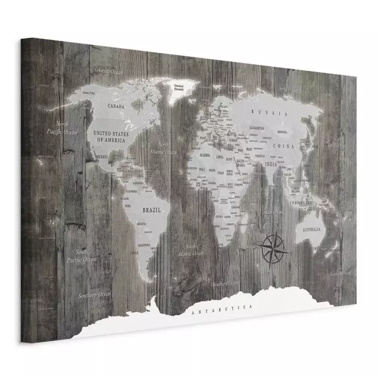Cuadro Mapa del mundo: Mundo de madera impreso en lienzo para pared ...