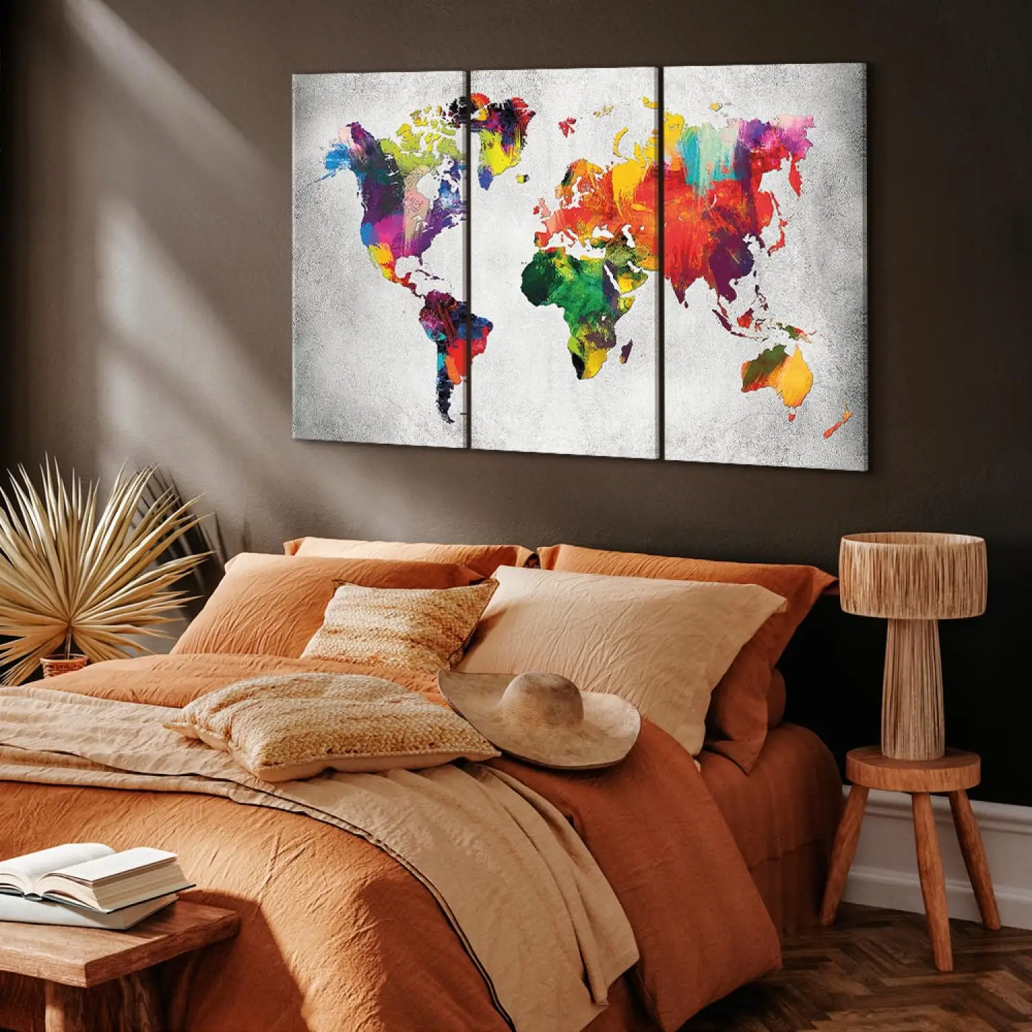 Cuadro Mundo artístico - tríptico impreso en lienzo para pared - Mapas ...