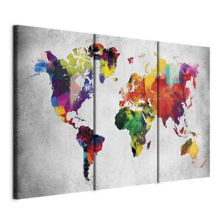 Cuadro Mundo artístico - tríptico impreso en lienzo para pared - Mapas ...