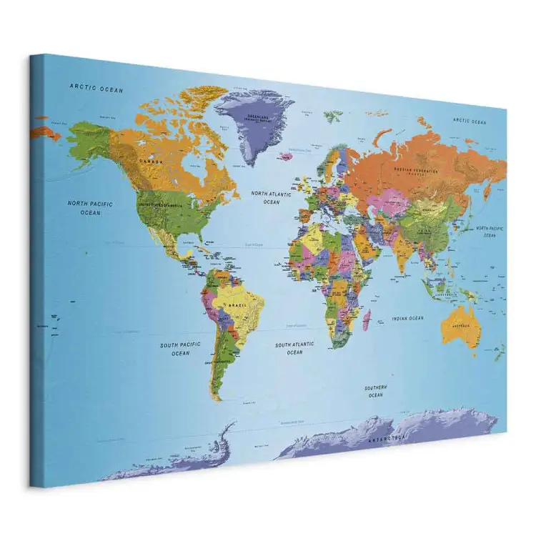 Cuadro Nota colorida - mapa del mundo con continentes en inglés impreso ...