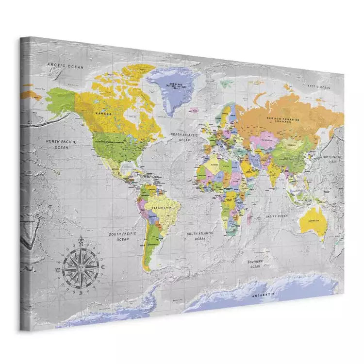 Cuadro Rumbo de viaje - tono gris del mapa mundial con letras impreso ...