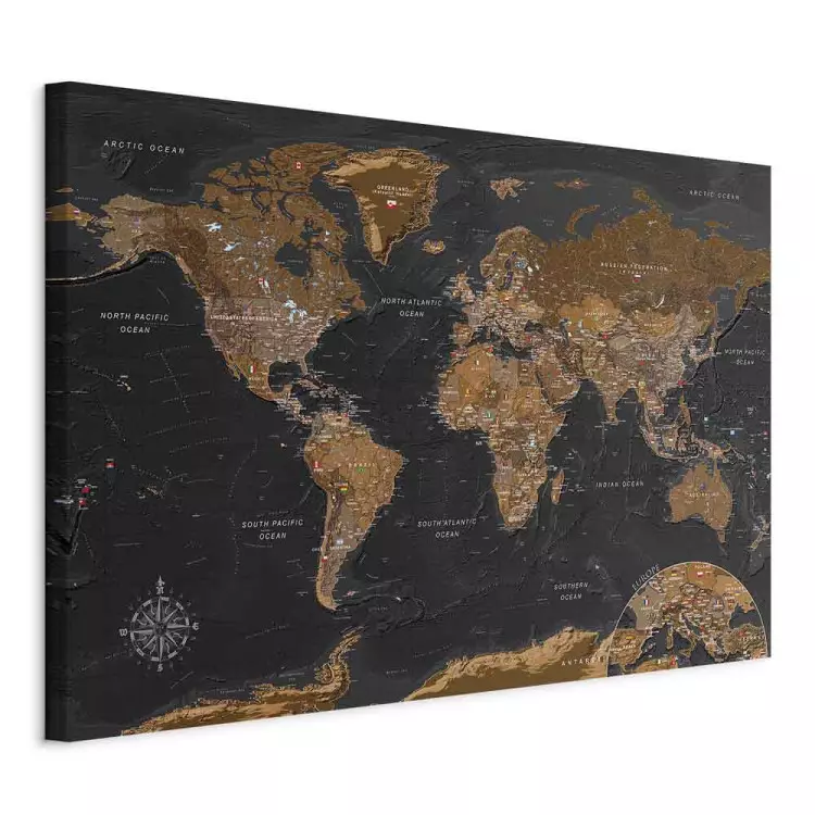 Cuadro Mapa elegante - mapa del mundo marrón con banderas y texto ...