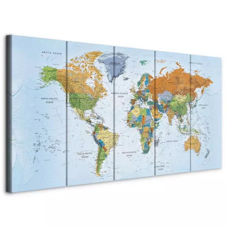 Cuadro Mapa del mundo (5 piezas) - siete continentes en color impreso ...